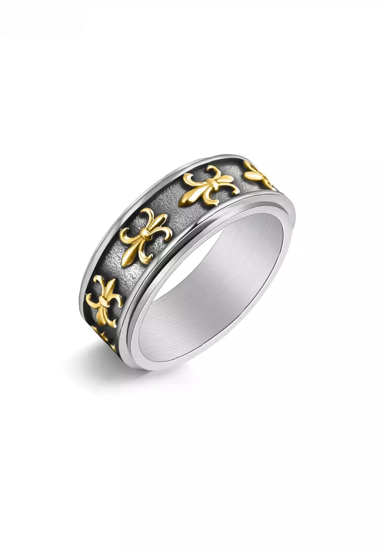 Buy HAPPY FRIDAYS Titanium Steel Rotatable Design Fleur-De-Lis Ring JW ...