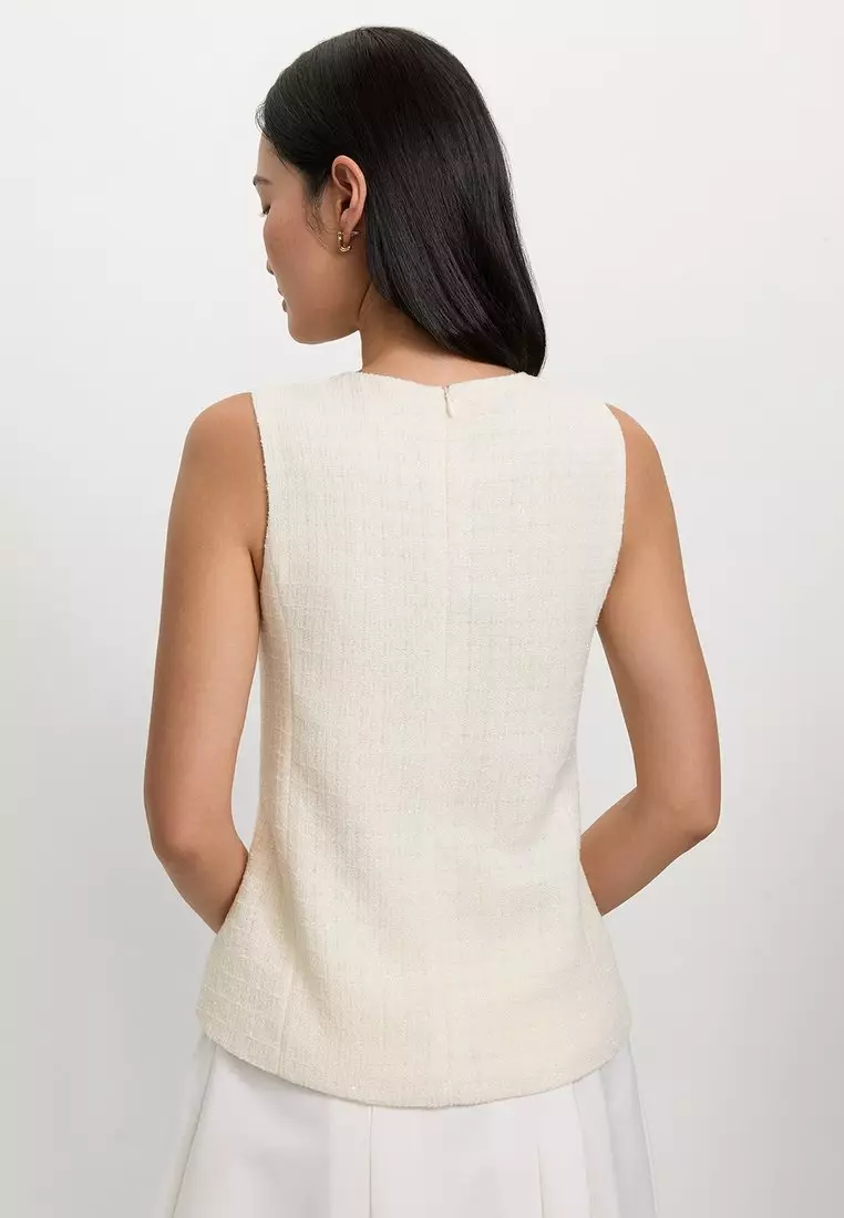 Pomelo Tweed Front Slit Vest - Ivory 2025 | Buy Pomelo Online | ZALORA ...