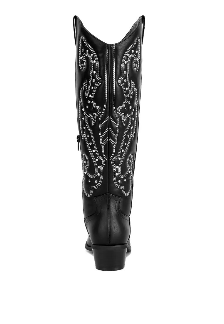 Buy London Rag Black Patchwork Studded Cowboy Boots 2025 Online ...