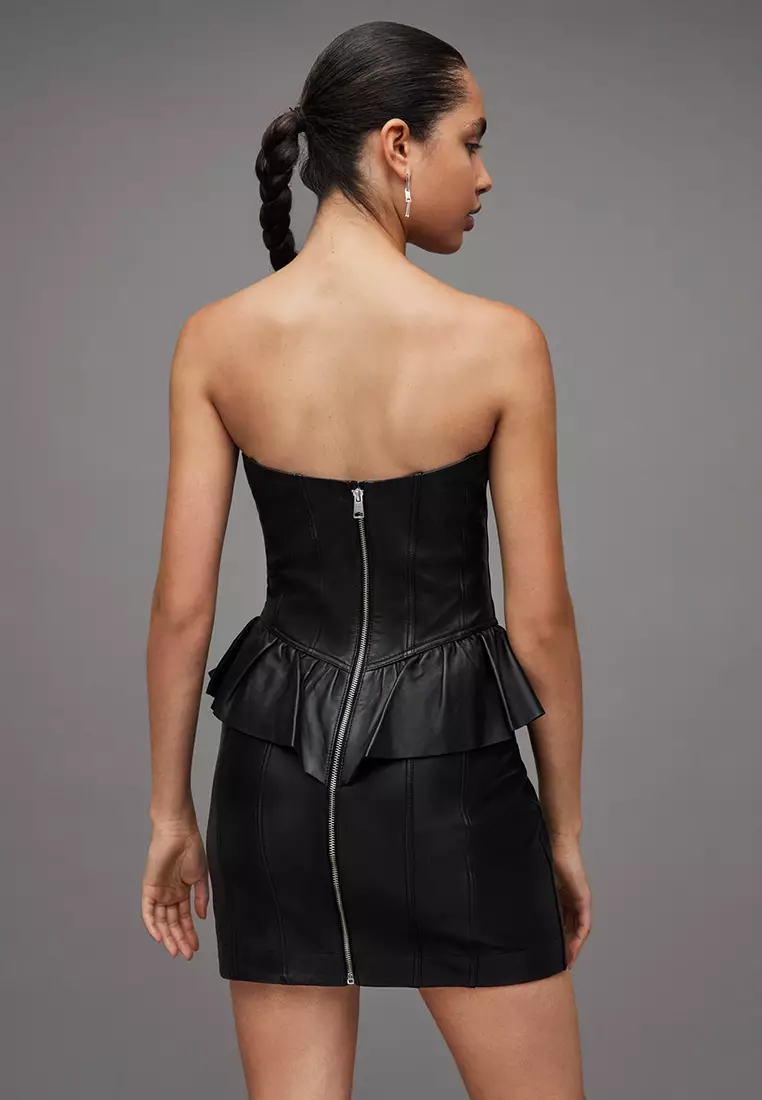 Buy AllSaints Cassie Leather Ruffle Mini Dress 2025 Online | ZALORA