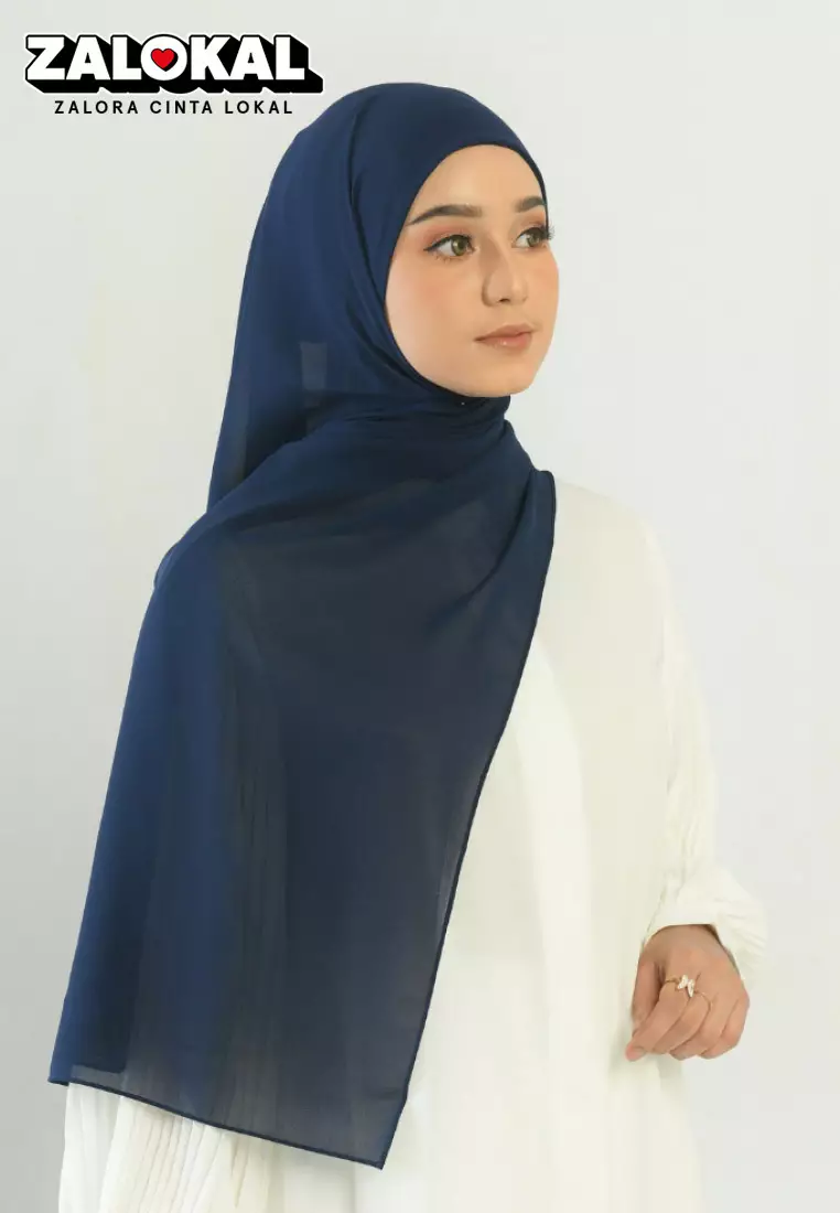 Jual ZOYA Pashmina CANTIQA Navy - Hijab Pashmina Instan Polos Bahan Ceruty Original 2025 ...