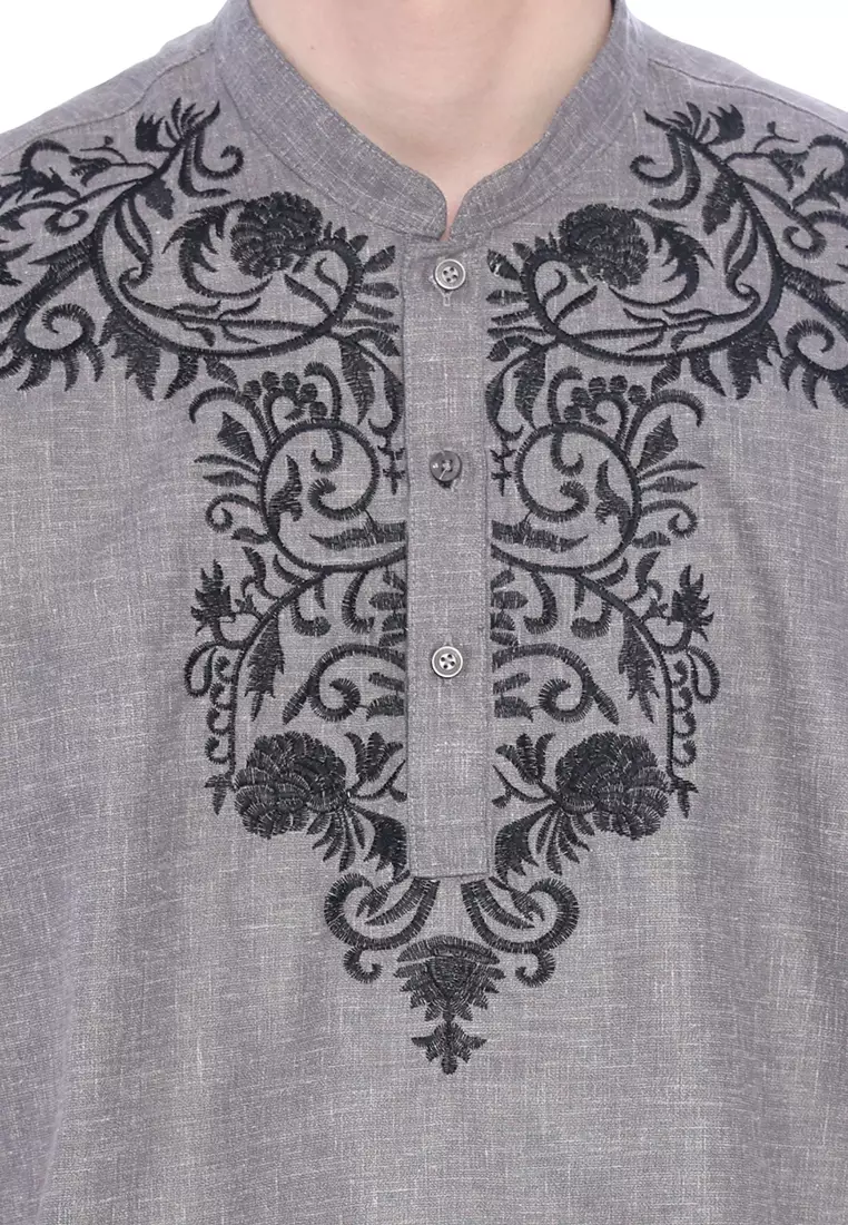 Jual Hassenda Koko Linen Border Pria Lengan Pendek Al-Karim Steel Gray ...