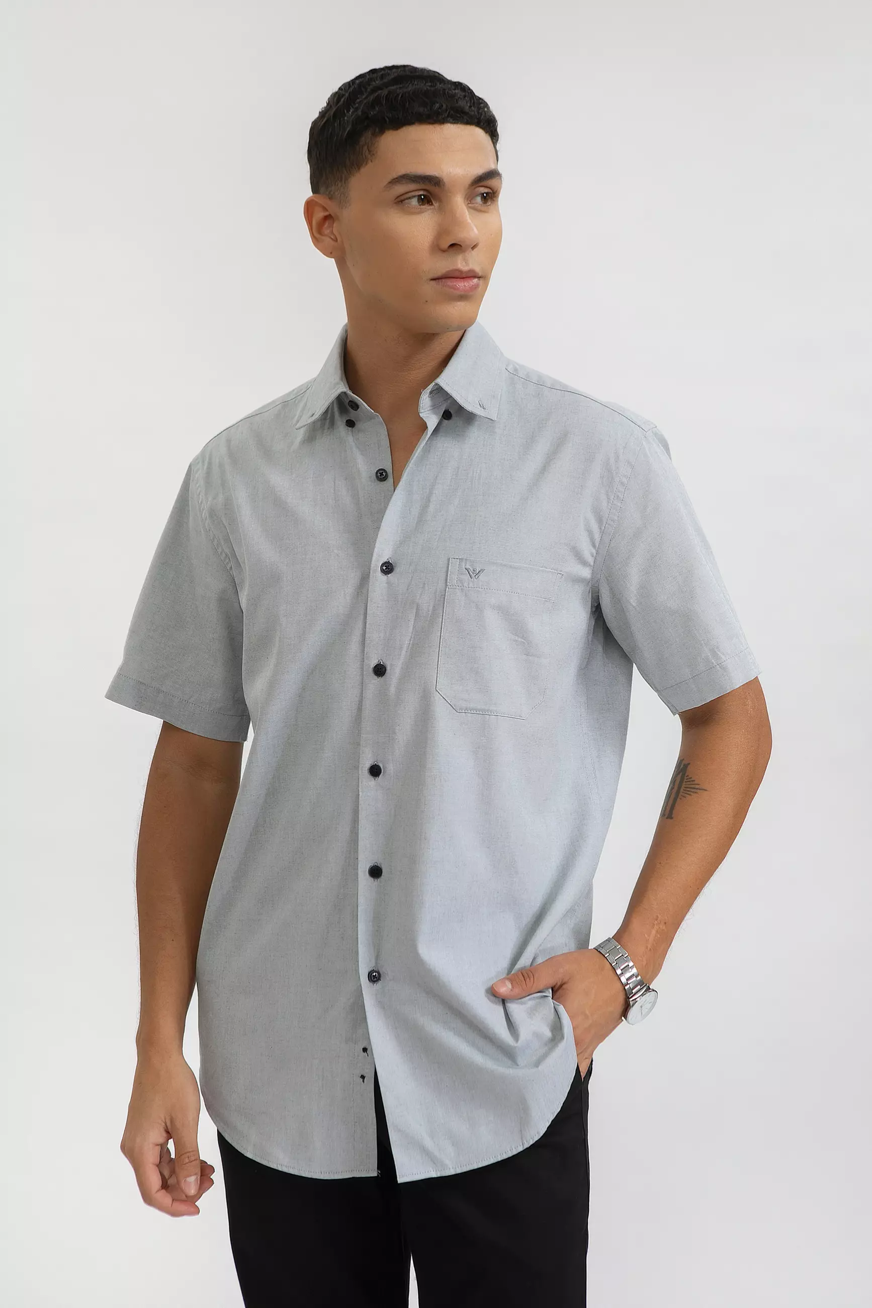 Jual Ethan White Kemeja Lengan Pendek Ethan White Fredd Solid - Grey Cotton Semi Formal Original ...