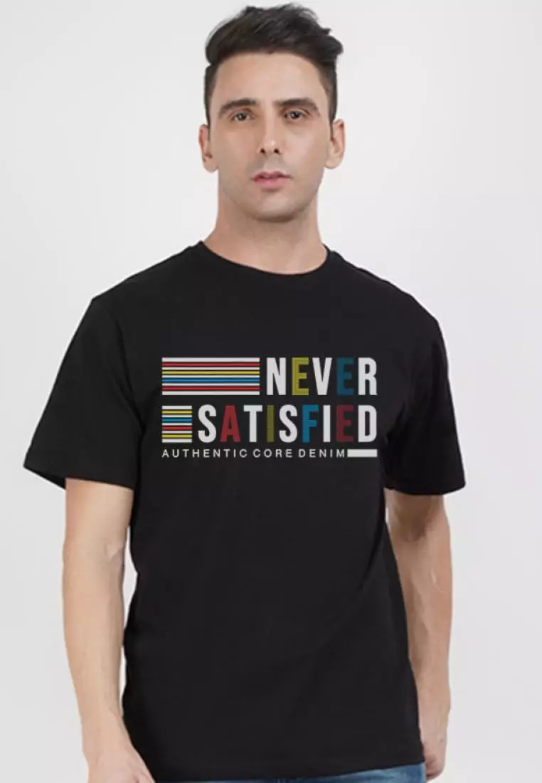 Buy QuirkyT Never Satisfied Graphic Black Cotton Short Sleeve Regular ...