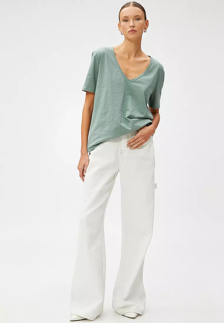 Jual KOTON Cotton Basic T-Shirt V Neck Original 2025 | ZALORA Indonesia