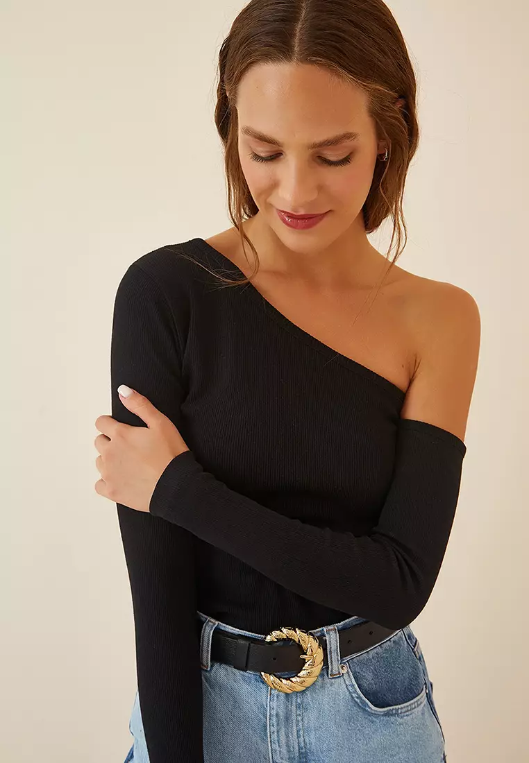 Jual Happiness Istanbul Open Shoulder Ribbed Blouse Original 2025 ...