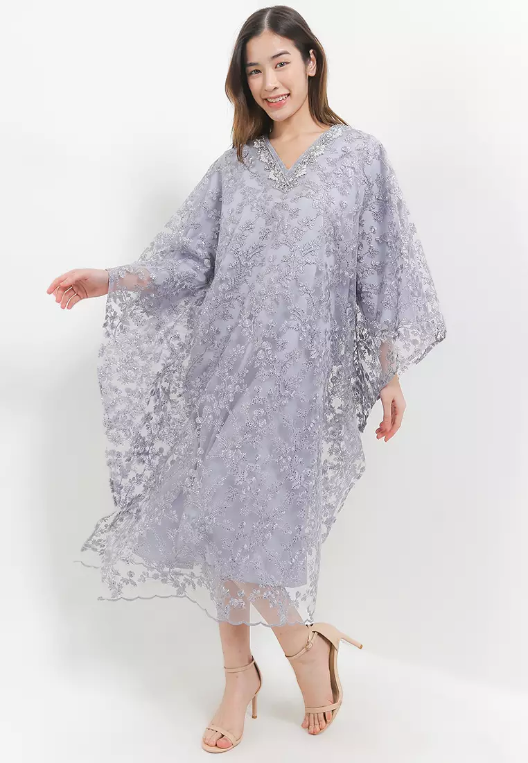 Jual Chic Simple Embellished Seq Emb Mesh Batwing Kaftan Original 2025 ...
