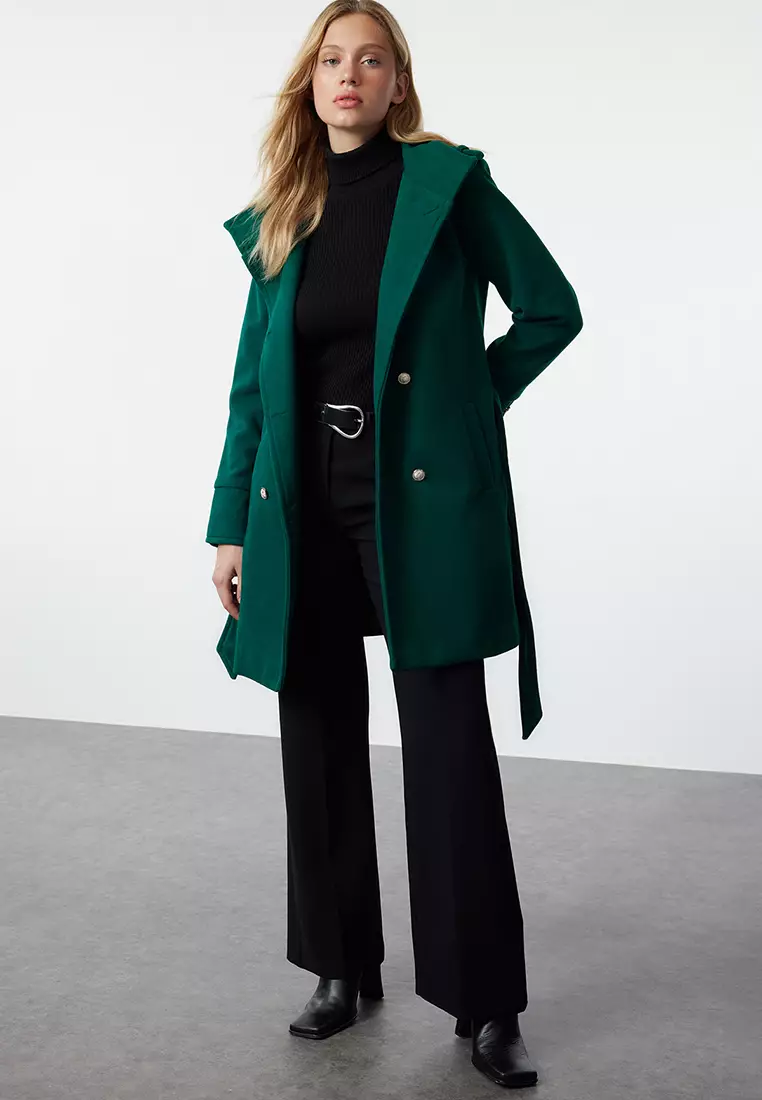 Buy Trendyol Dark Green Belted Gold Button Detailed Soft Textured ...