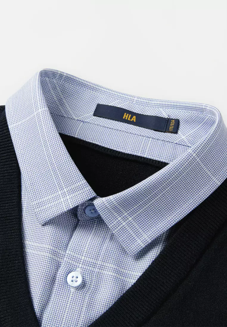Buy HLA Double Collar Layered Slim Long Sleeve Casual Shirt Men ...