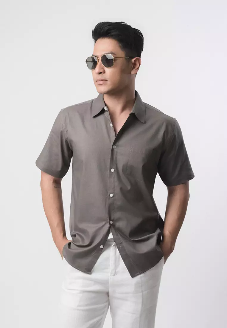 Jual VENGOZ Medium Grey Rami Linen Shirt SS Original 2025 | ZALORA Indonesia