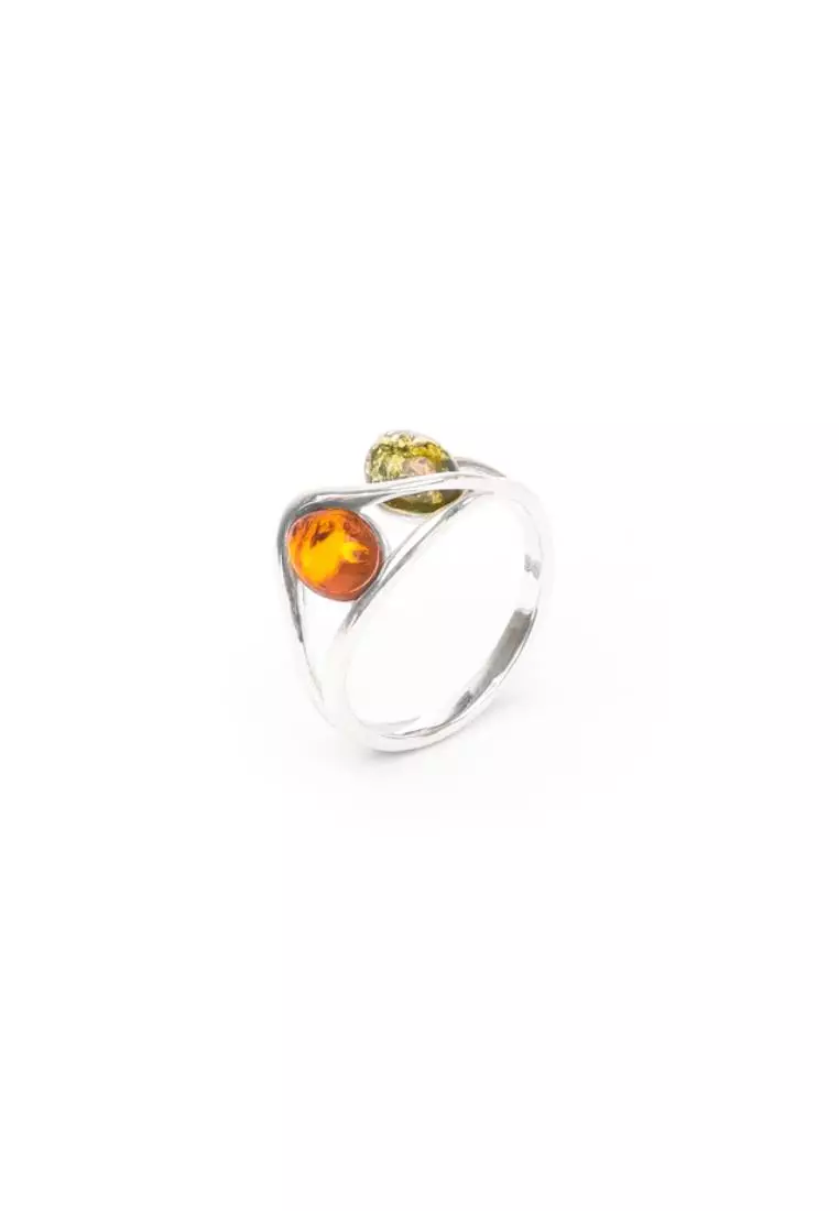 Buy Millenne Multifaceted Baltic Amber Double Oval Silver Ring with 925 ...