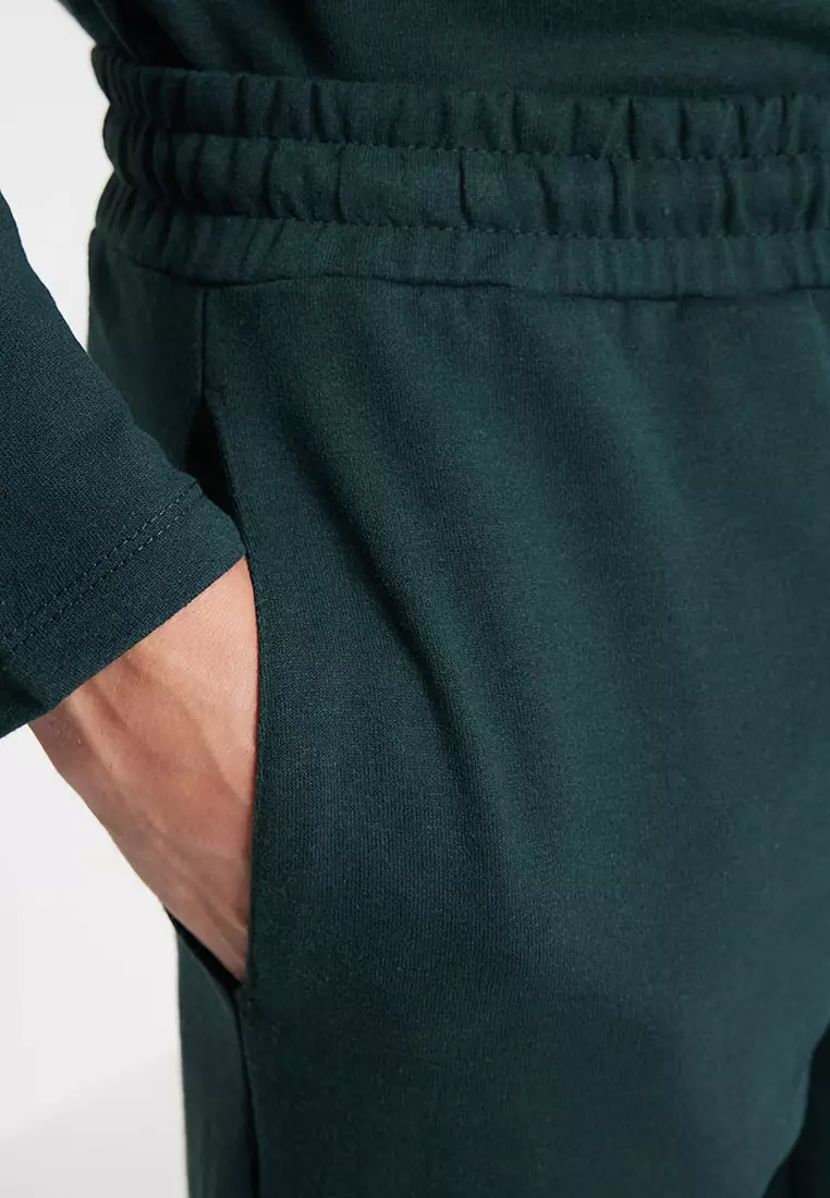 Jual Trendyol Men's Green Regular Fit Tag Detailed Knitted Pajamas Set ...