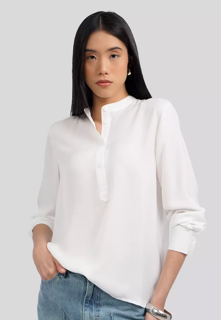 Jual Executive Mandarin Collar Half Placket Blouse Original 2025 | ZALORA Indonesia