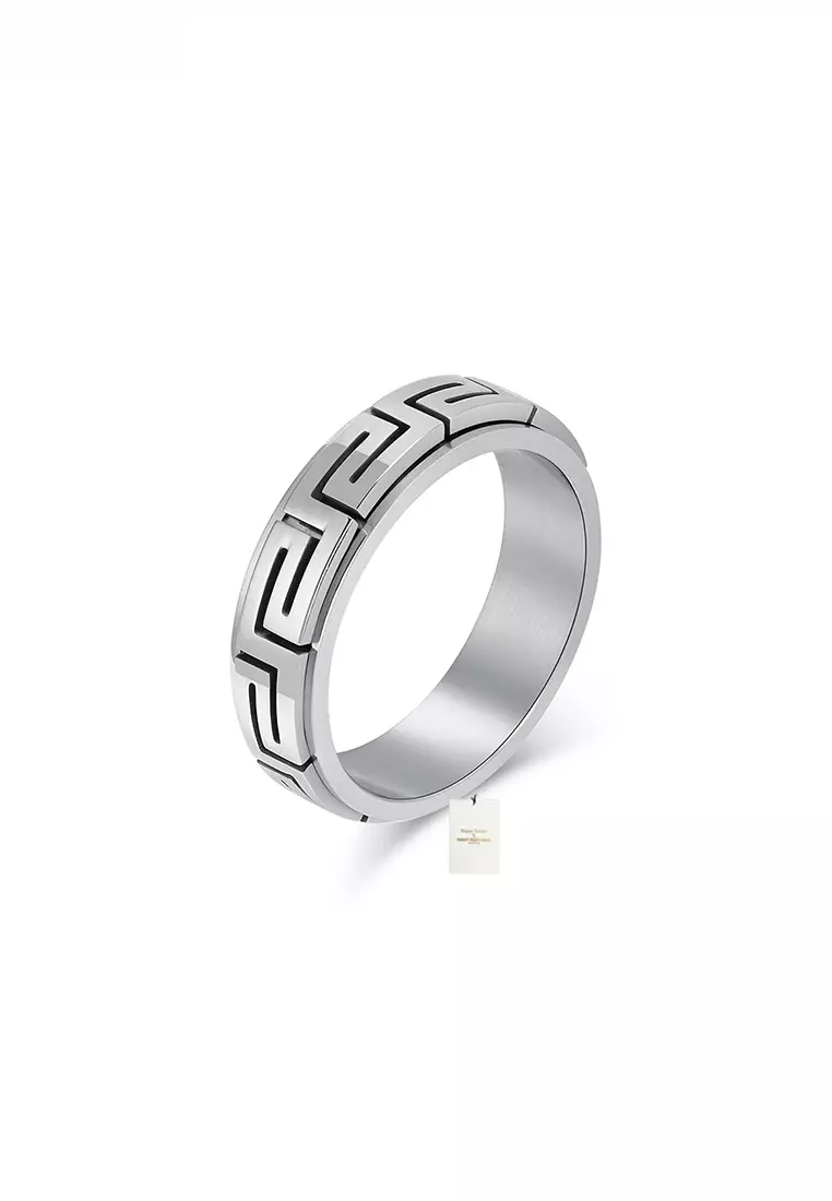 Buy HAPPY FRIDAYS Titanium Steel Rotatable Design Pattern Ring JW QF ...