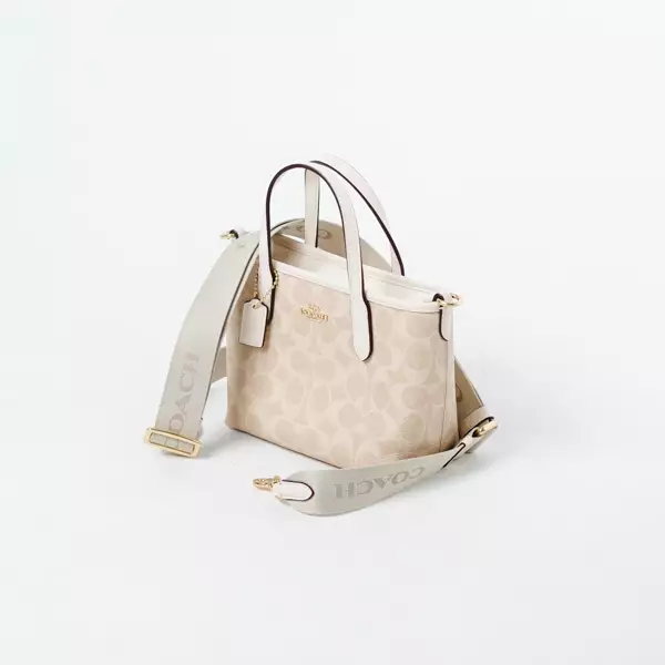Jual COACH Tas COACH MONOGRAM IVORY WHITE BEIGE MINI ZIP TOTE BAG WITH ...