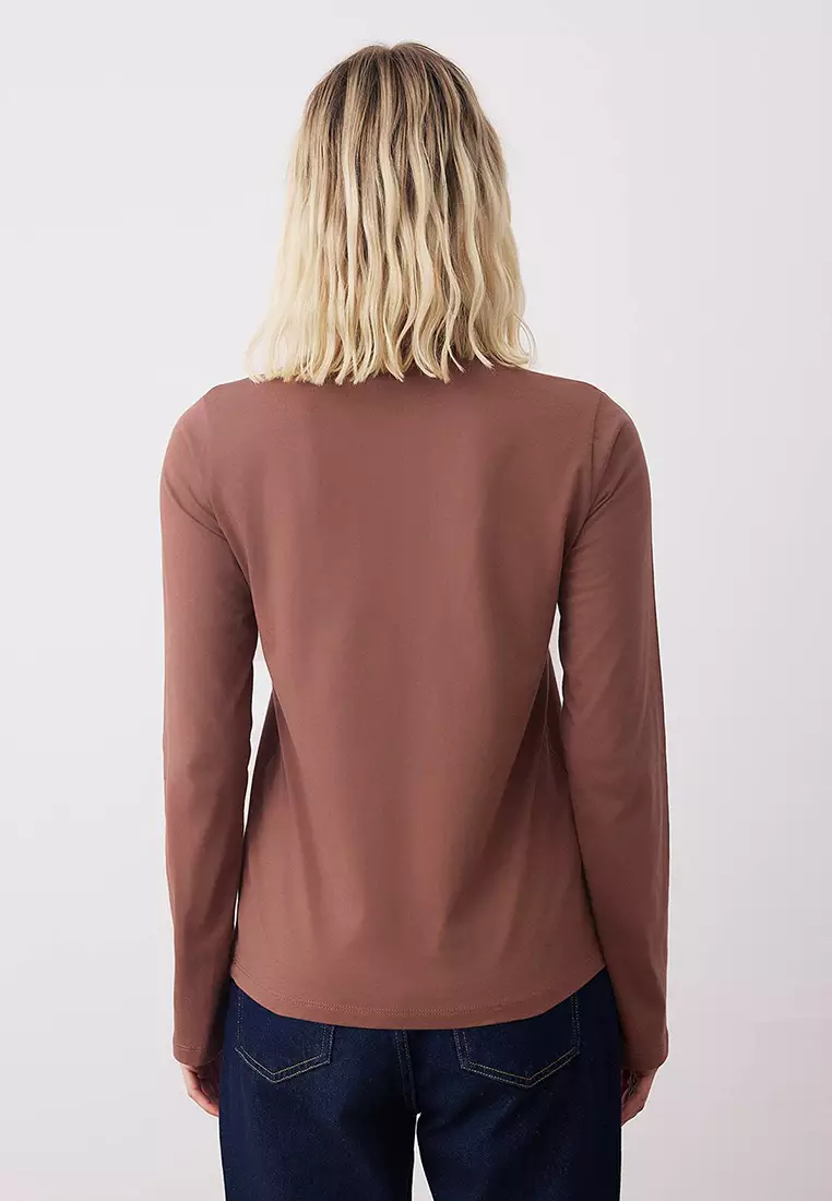 Buy Trendyol Brown 100% Cotton Long Sleeve Crew Neck Regular/Normal Cut ...
