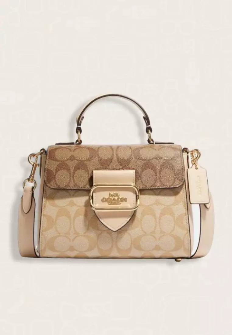 Jual Coach Coach Morgan Top Handle Satchel In Blocked Signature Canvas Light Khaki Multi ...