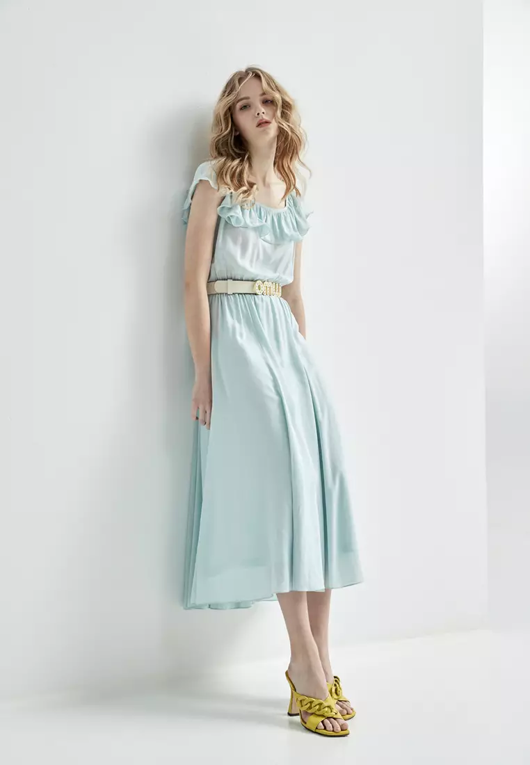 Buy iROO Sky Blue Ruffle Dress 2024 Online | ZALORA