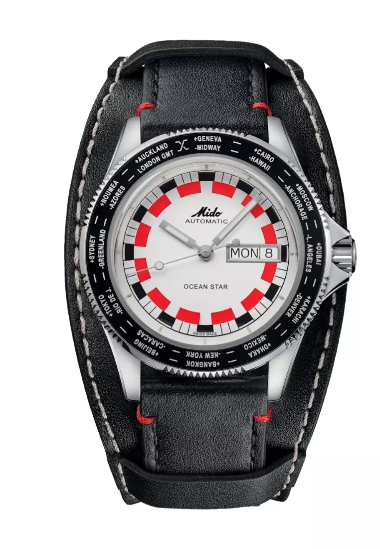 Buy Mido Mido Ocean Star Worldtimer Silver Dial Black Leather Band 80 ...