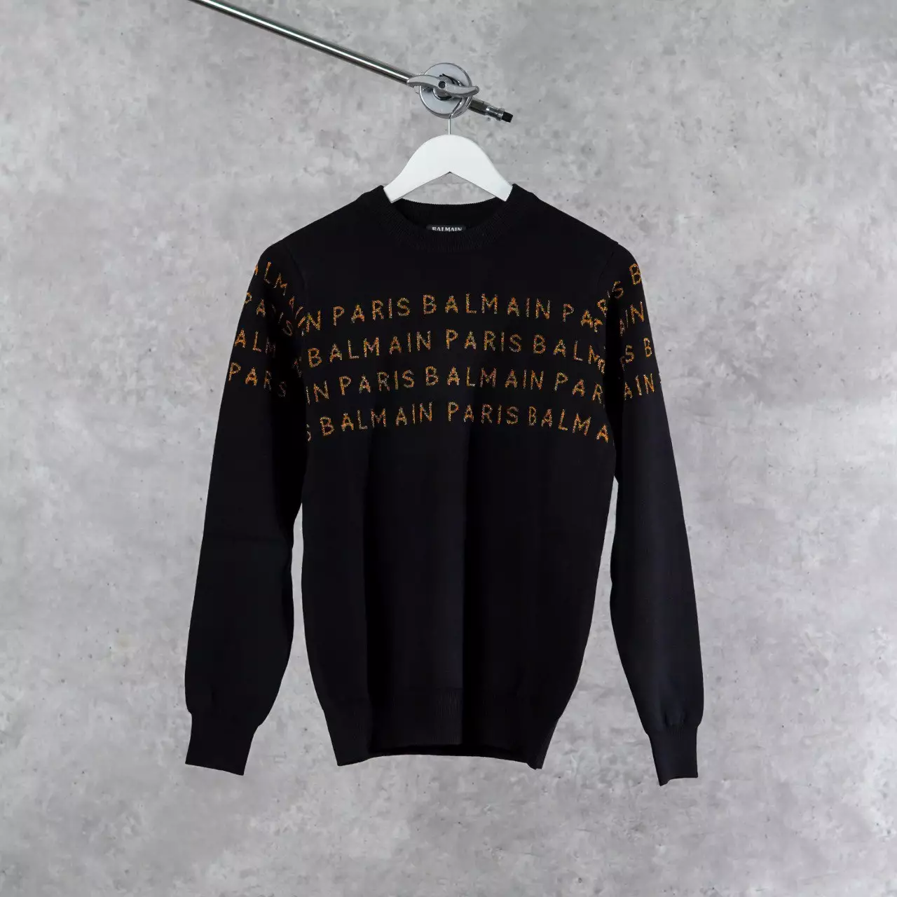 Jual Balmain Sweater BALMAIN ALL OVER CENTER TEXT BROWN BLACK KNIT ...
