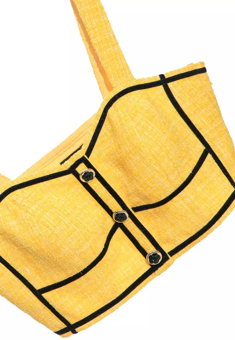 Buy iROO Yellow Crop Tweed Tank Top With Contrast Detail 2024 Online ...