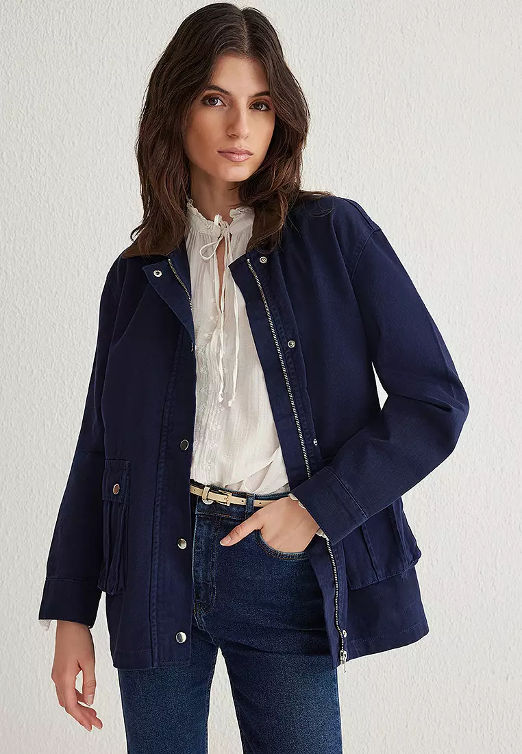 Buy Trendyol Contrast Suede Collar Denim Jacket Online | ZALORA Malaysia