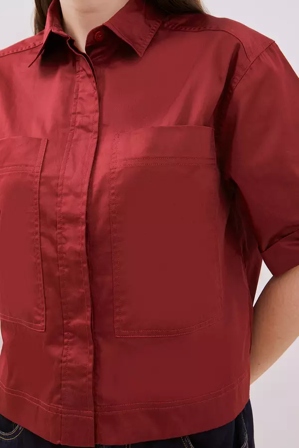 Jual Minimal MINIMAL - Dwei - Kemeja Oversize Pocket - Red Colour Red ...