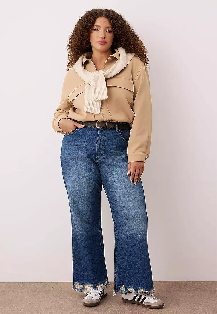 Jual Trendyol Waist Destroyed Spanish Leg Plus Size Flare Fit Jeans ...