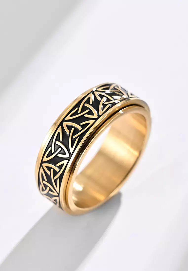 Buy HAPPY FRIDAYS Rotatable Design Triquetra Titanium Steel Ring JW QF ...