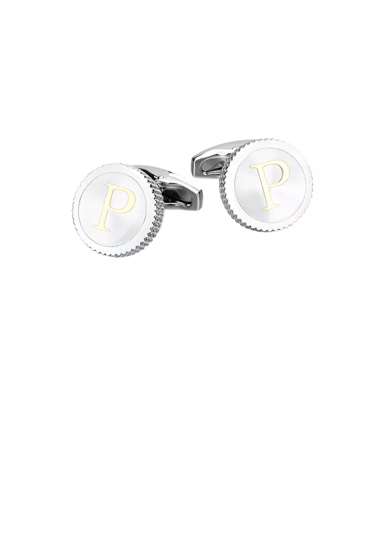 Buy Mooclife Fashion Simple English Alphabet P Round Cufflinks 2024 ...