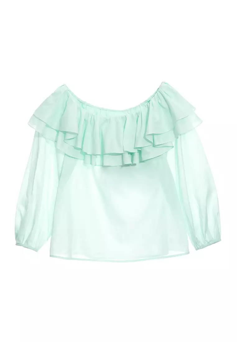 Buy iROO Off Shoulder Top With Layer Ruffle Neckline 2025 Online | ZALORA