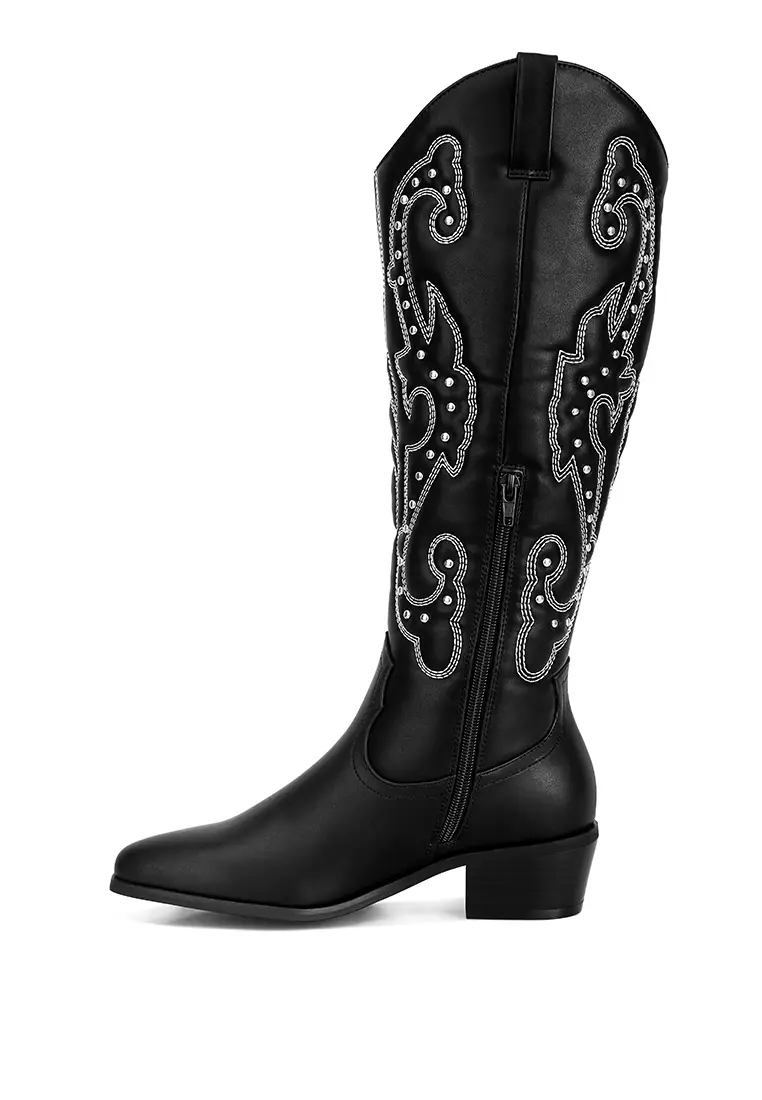 Buy London Rag Black Patchwork Studded Cowboy Boots 2025 Online ...
