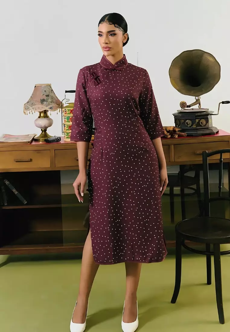 Buy CURVA FABULOUS Kim Tai Polka Dotted Midi Cheongsam Dress 2025 ...