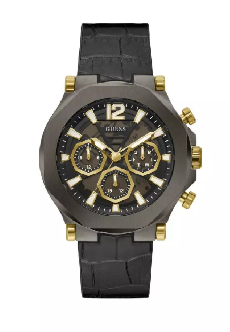 Buy Guess Guess Gun Metal Case Black Genuine Leather Men's Watch ...