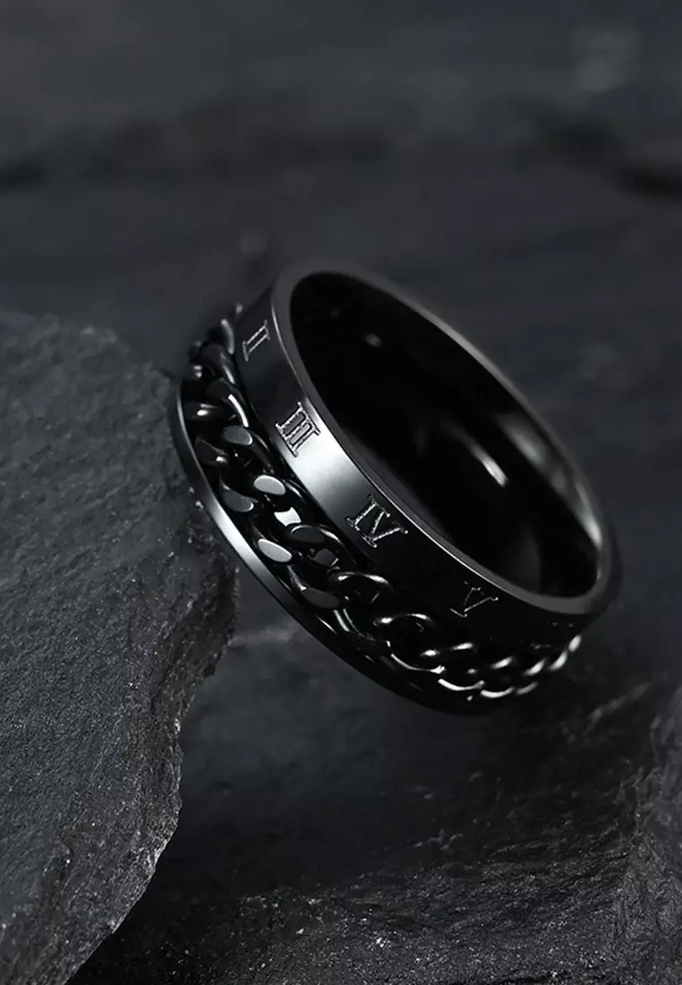 HAPPY FRIDAYS Rotatable Roman Numerals and Chain Titanium Steel Ring JW ...