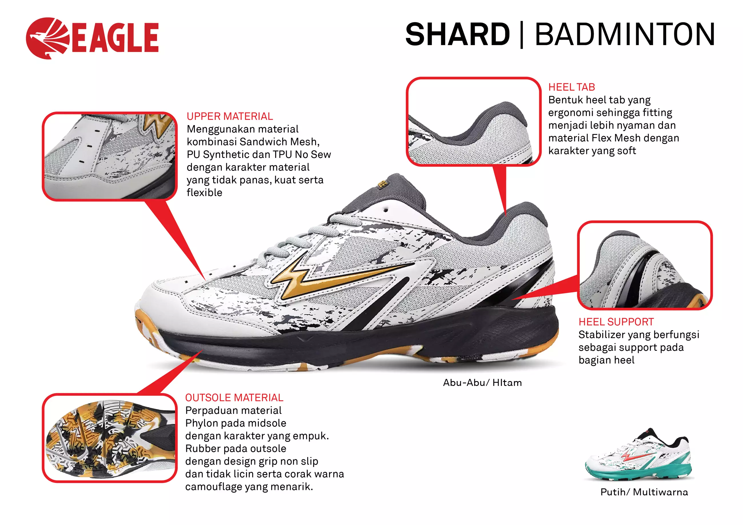 Jual Eagle Eagle Sepatu Badminton Shard - PUTIH/MULTIWARNA Original ...