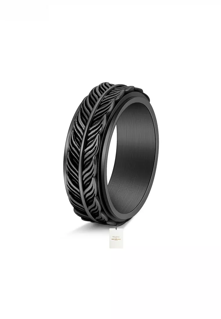 Buy HAPPY FRIDAYS Titanium Steel Rotatable Design Textured Ring JW GS ...