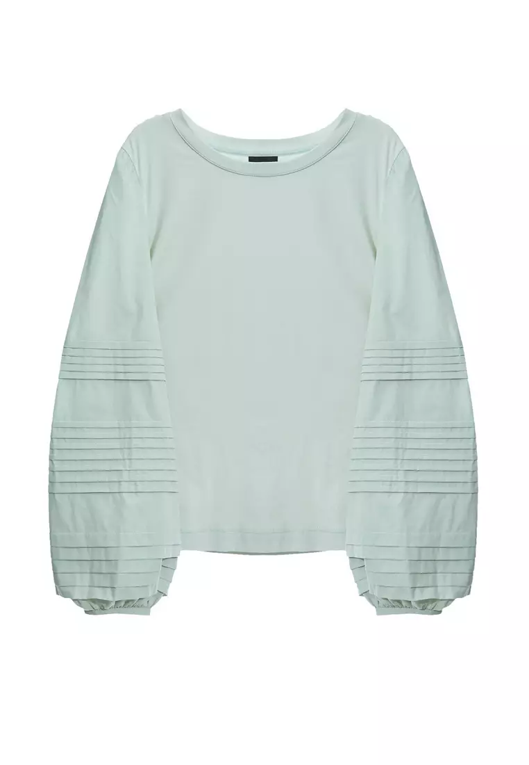 Buy iROO Light Green Top With Pleated Sleeve Detail 2025 Online | ZALORA