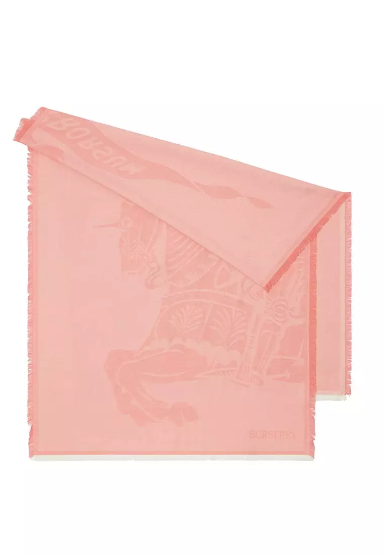Buy BURBERRY Ekd Wool Cashmere Blend Scarf in Peach 2026 Online ...