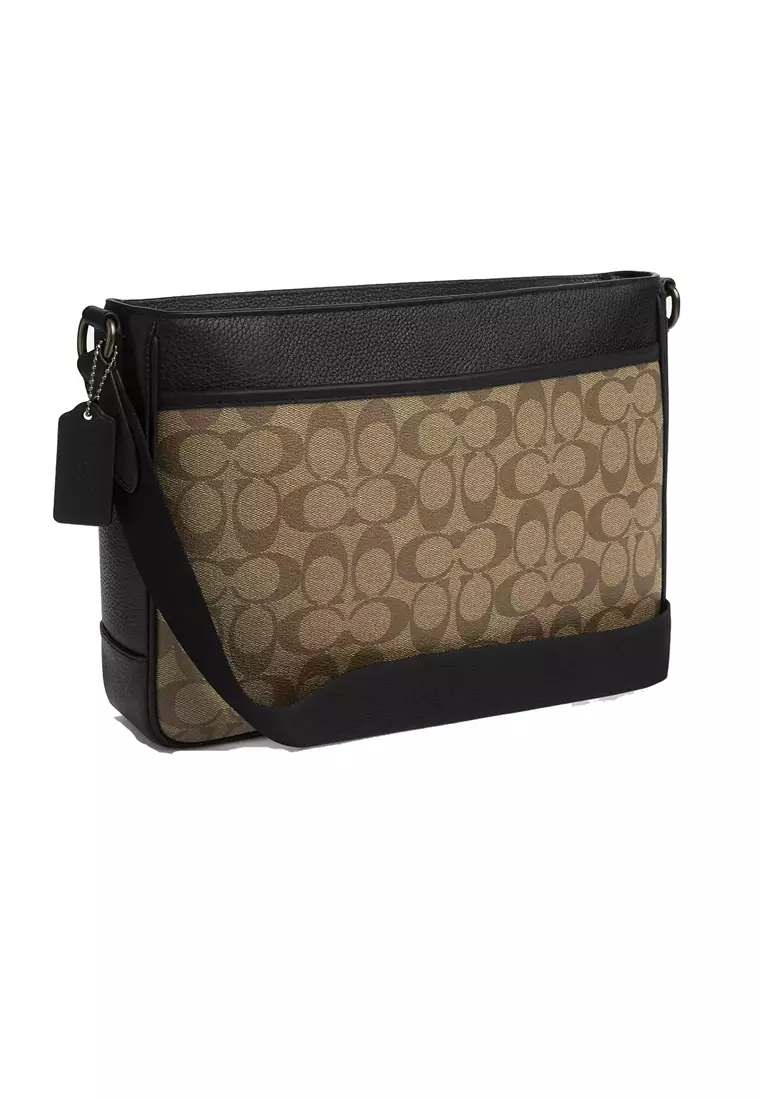 Buy Coach Men's District Signature Canvas Crossbody Bag Khaki/Black ...