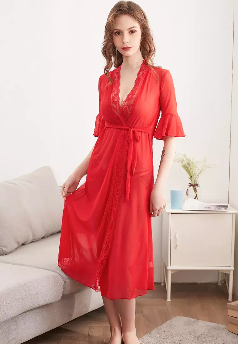 Buy LYCKA LCB2106-Lady Sexy Robe and Inner Lingerie Sets-Red 2025 ...