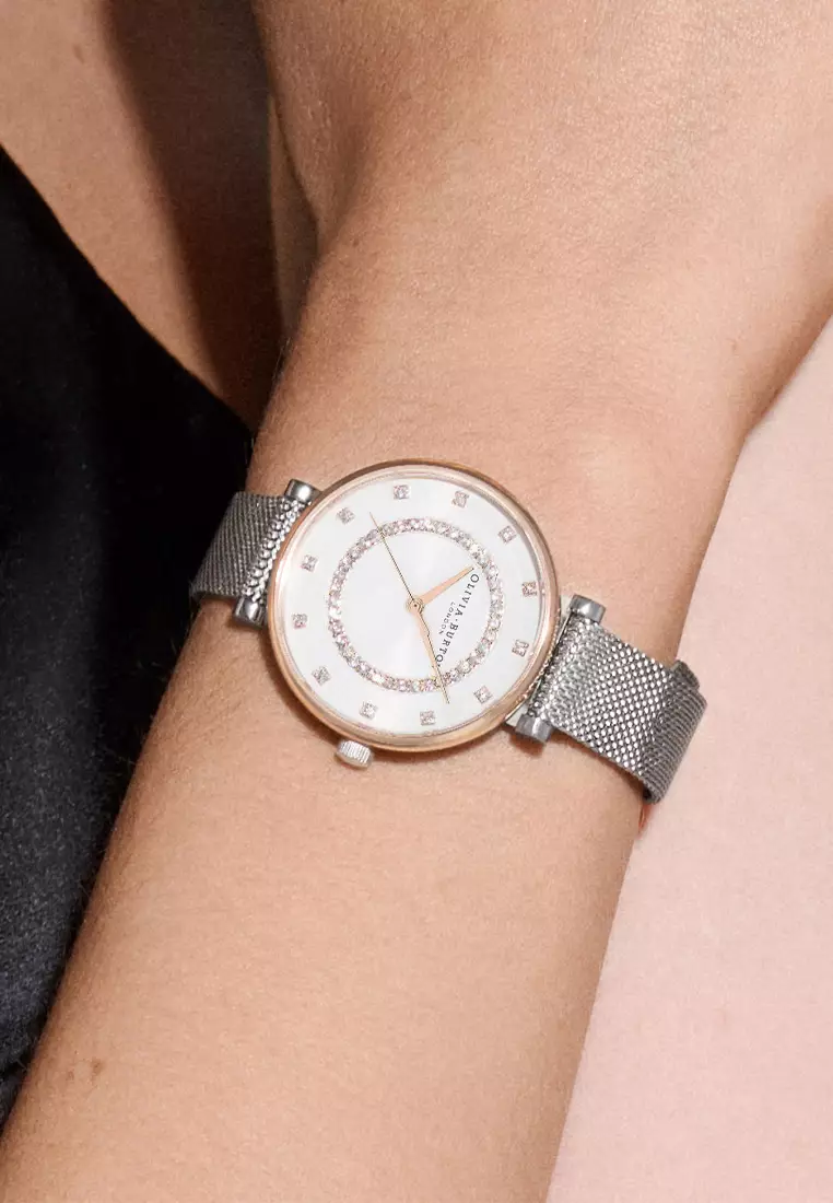 Jual Olivia Burton Olivia Burton T-Bar White & Two Tone Mesh Watch 32mm ...