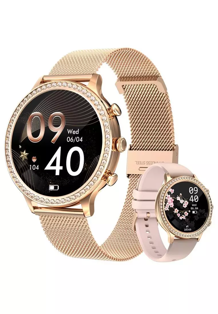 Buy EGLANTINE Ladies Smart Watch Paved with Crystals, Milanese Metal ...