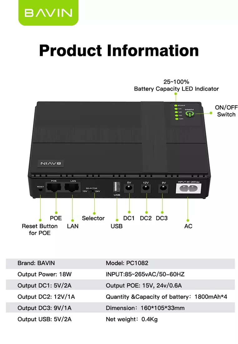 Buy BAVIN BAVIN PC1083 Mini UPS Uninterrupted Power Supply 36W 10400mAh ...