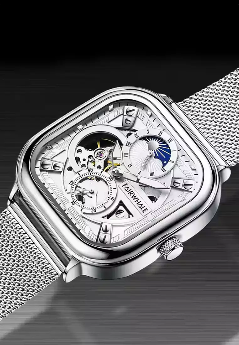 Buy Mark Fairwhale Unisex Square Automatic Watch, 42mm, Stainless Steel ...