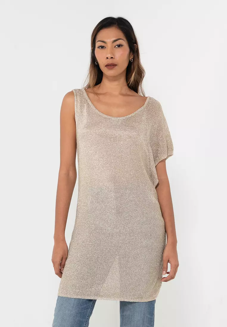 ZARA Asymmetric Knit Metallic Thread Top 2024 | Buy ZARA Online ...