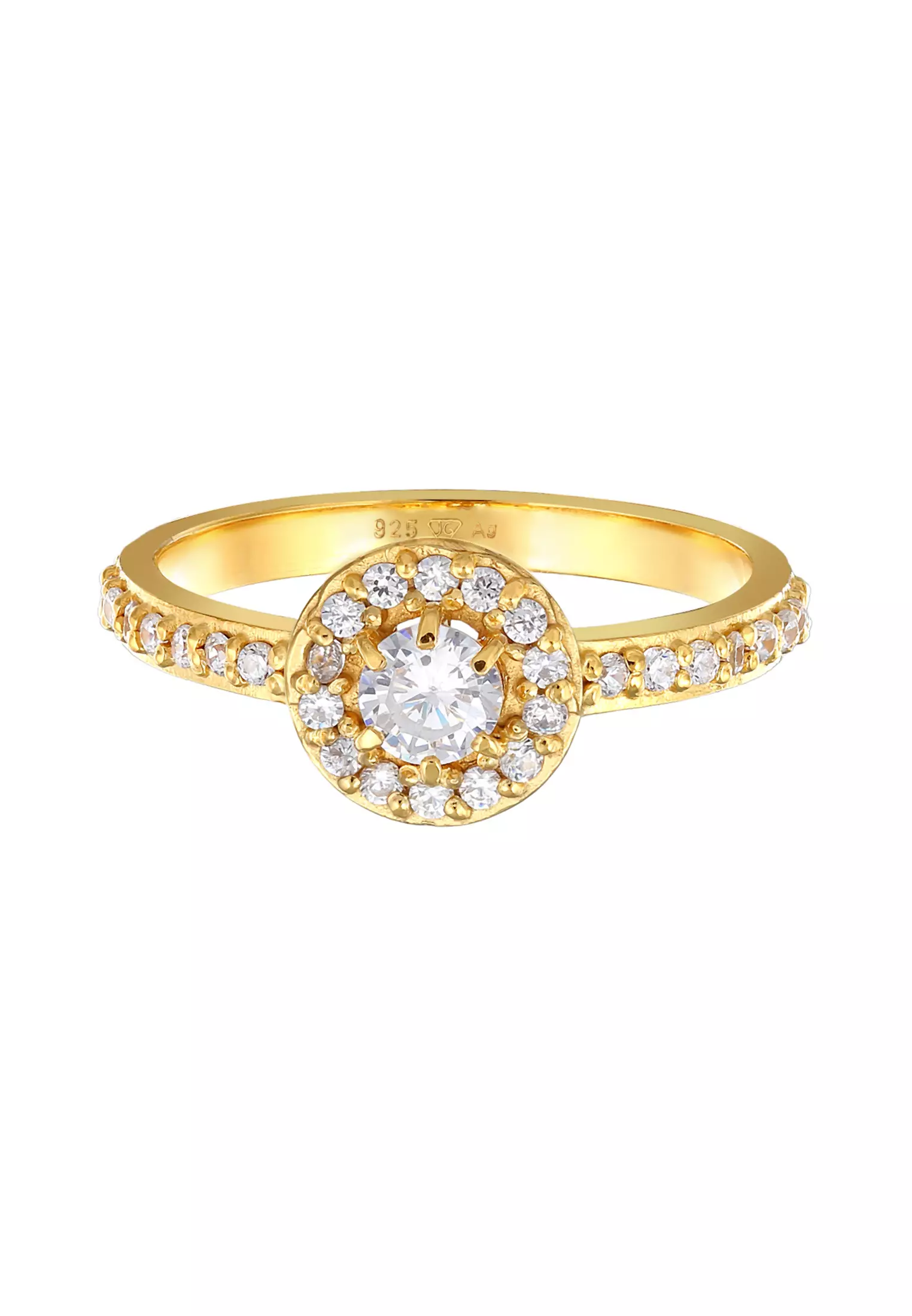 Buy ELLI GERMANY Halo Zirconia Engagement Ring – Gold-Plated Silver ...
