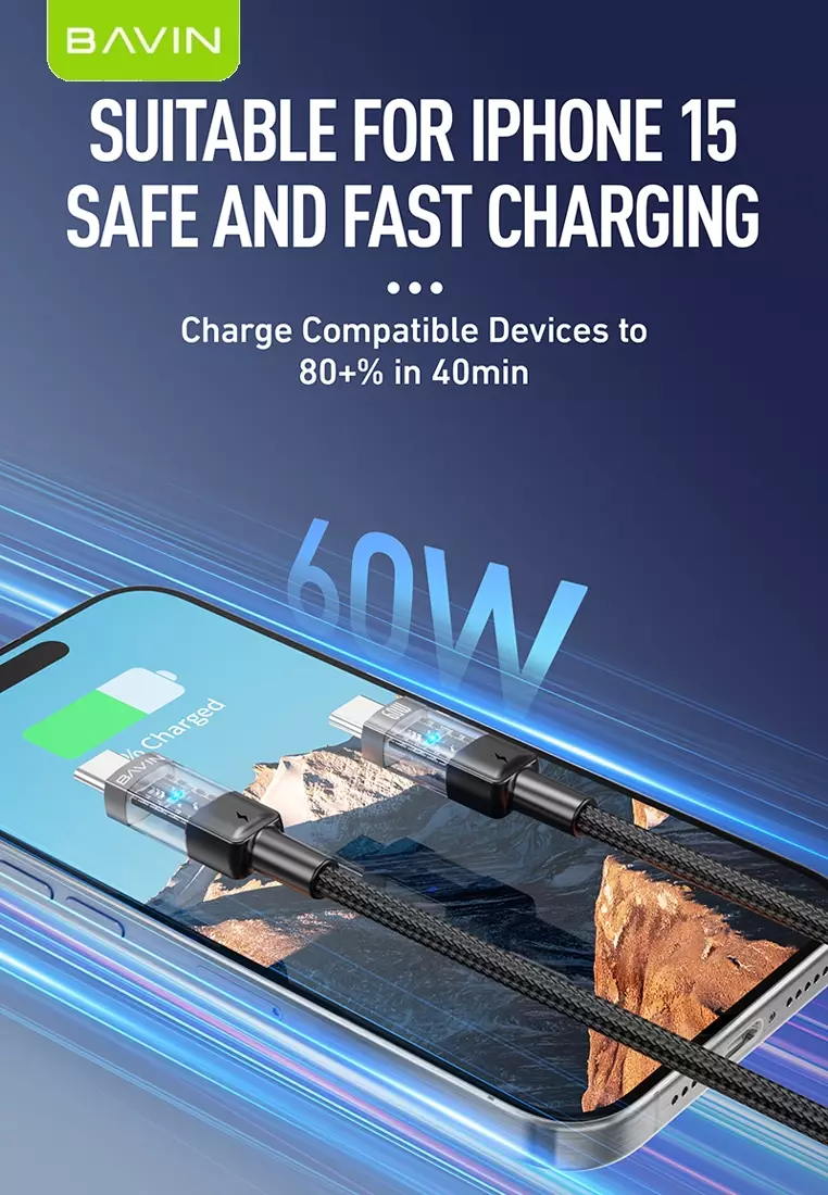Buy BAVIN CB296 60W Fast Charging Data Cable Transparent Design With 1 ...
