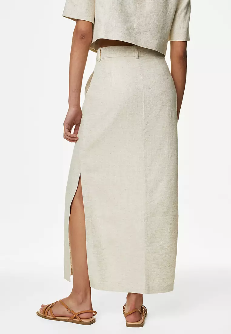 Jual Marks & Spencer Linen Blend Side Split Maxi Column Skirt Original ...