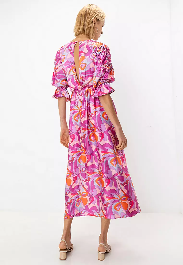 Jual ASOS Design Satin Gathered Detail Plunge Neck Midi Dress Original ...